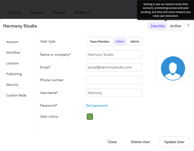 Delete users or set them to inactive – Sendible Support