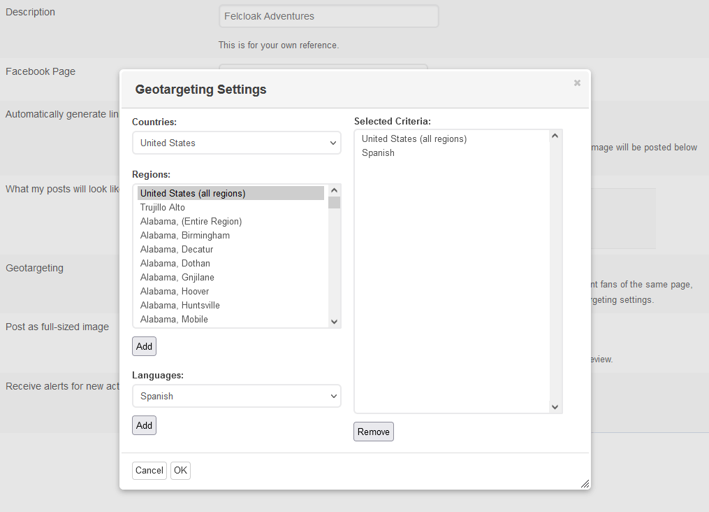 Set up geotargeting for a Facebook Page – Sendible Support