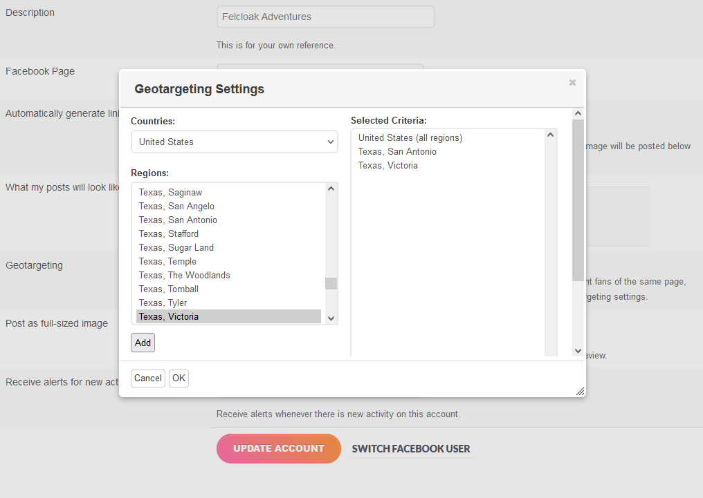 Set up geotargeting for a Facebook Page – Sendible Support